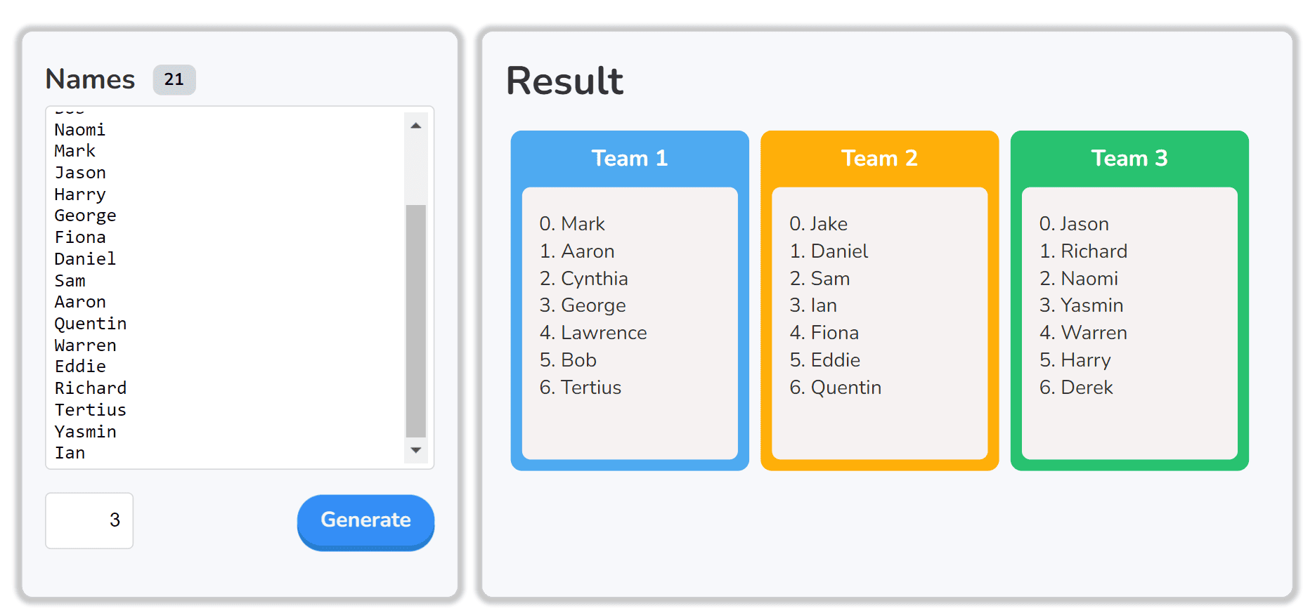Zuf lliger Teamgenerator AhaSlides